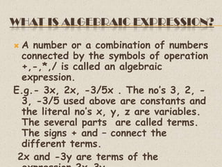 Algebraic expressions | PPTX