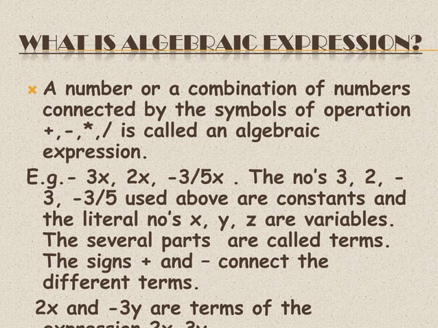 Algebraic expressions | PPTX | Physics | Science