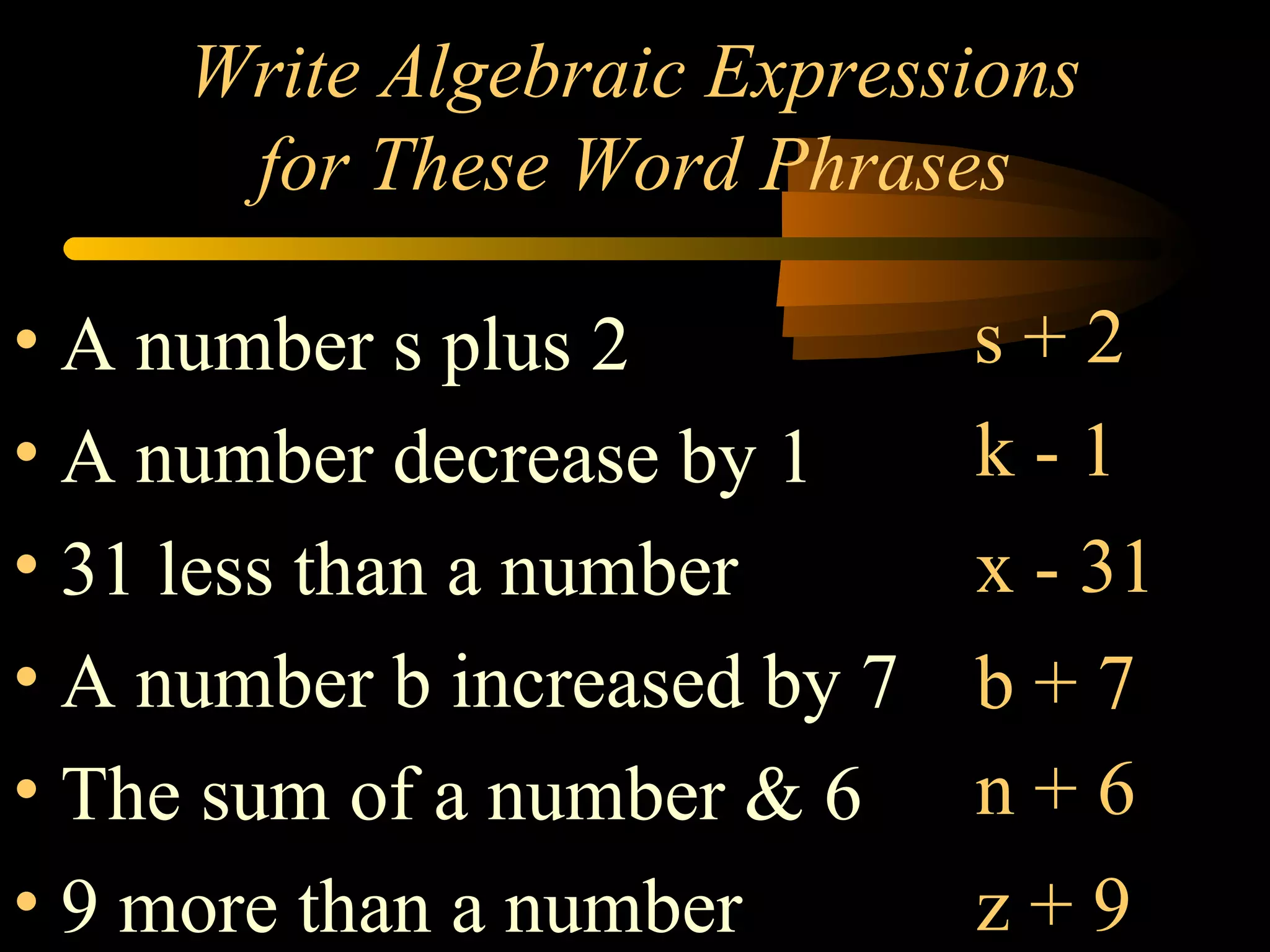 Algebraic expressions | PPT