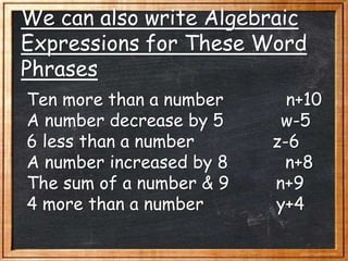 Algebraic expressions | PPT