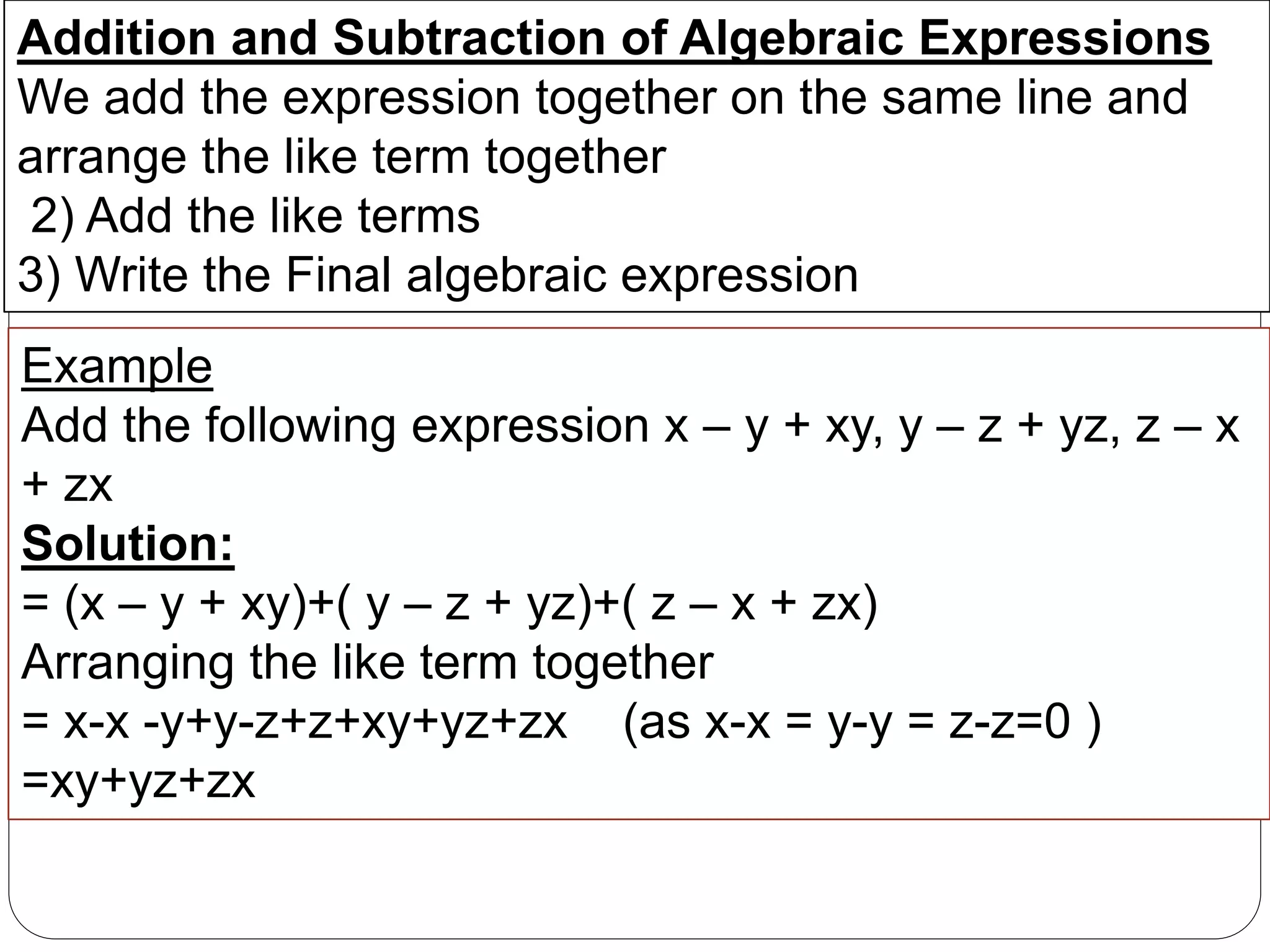 Algebraicexpressions for class VII and VIII | PPT
