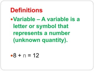Algebraicexpressions for class VII and VIII | PPT