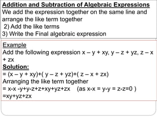 Algebraicexpressions for class VII and VIII | PPT