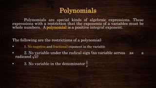 Algebraic expressions | PPTX | Programming Languages | Computing