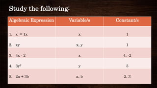 Algebraic expressions | PPTX | Programming Languages | Computing