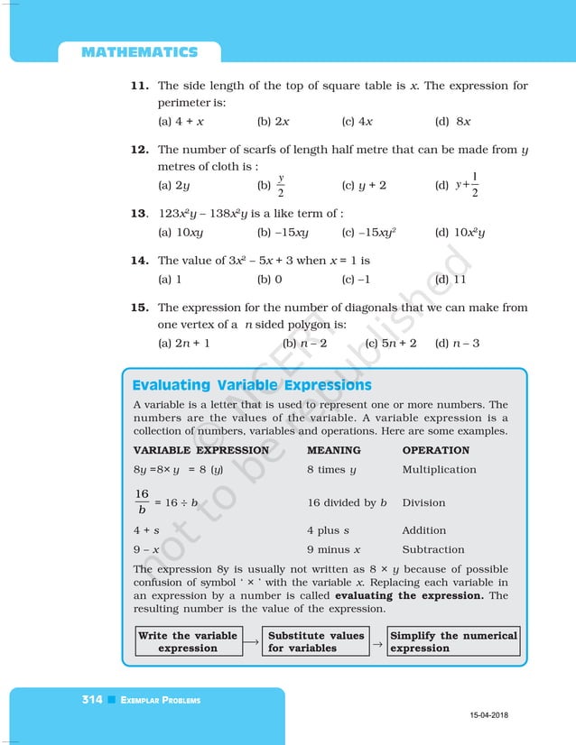 Algebraic expressions | PDF