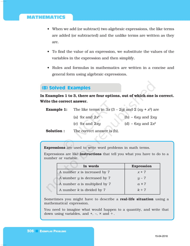 Algebraic expressions | PDF