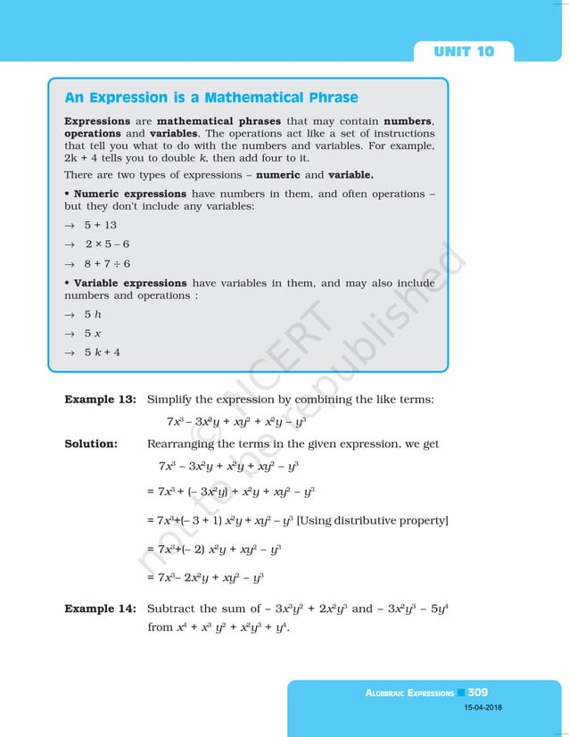 Algebraic expressions | PDF