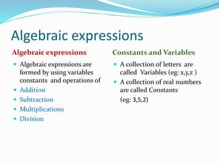 Algebraic expressions | PPT