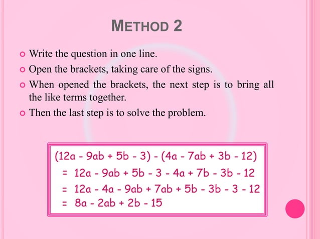 Algebraic expressions and identities | PPTX | Technology & Computing