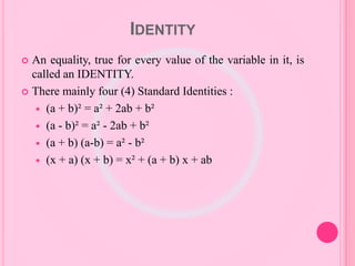 Algebraic expressions and identities | PPTX
