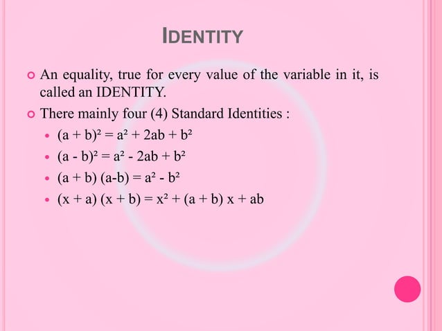Algebraic expressions and identities | PPTX | Technology & Computing