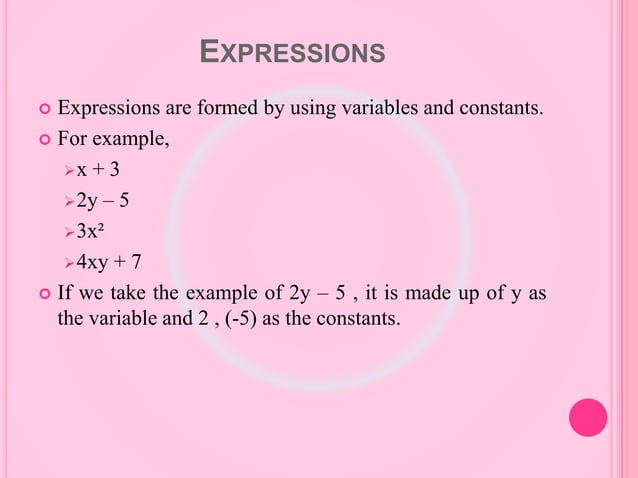 Algebraic expressions and identities | PPTX | Technology & Computing
