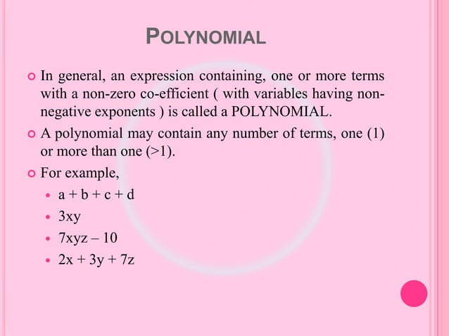 Algebraic expressions and identities | PPTX | Technology & Computing