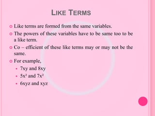 Algebraic expressions and identities | PPTX