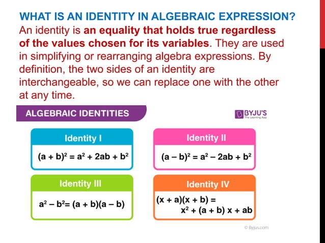 ALGEBRAIC EXPRESSIONS AND IDENTITIES.pptx | Physics | Science