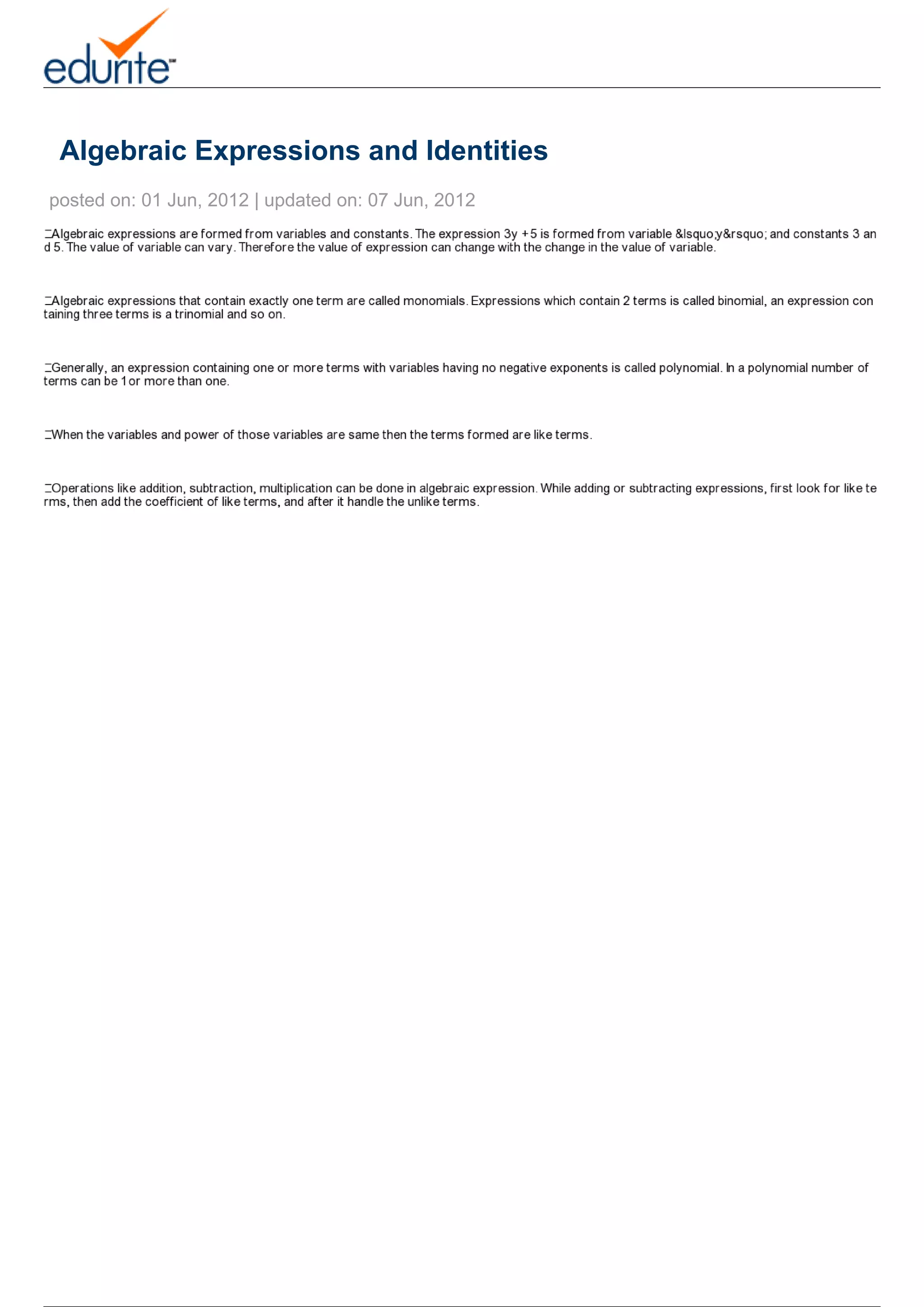 Algebraic+Expressions+and+Identities | PDF