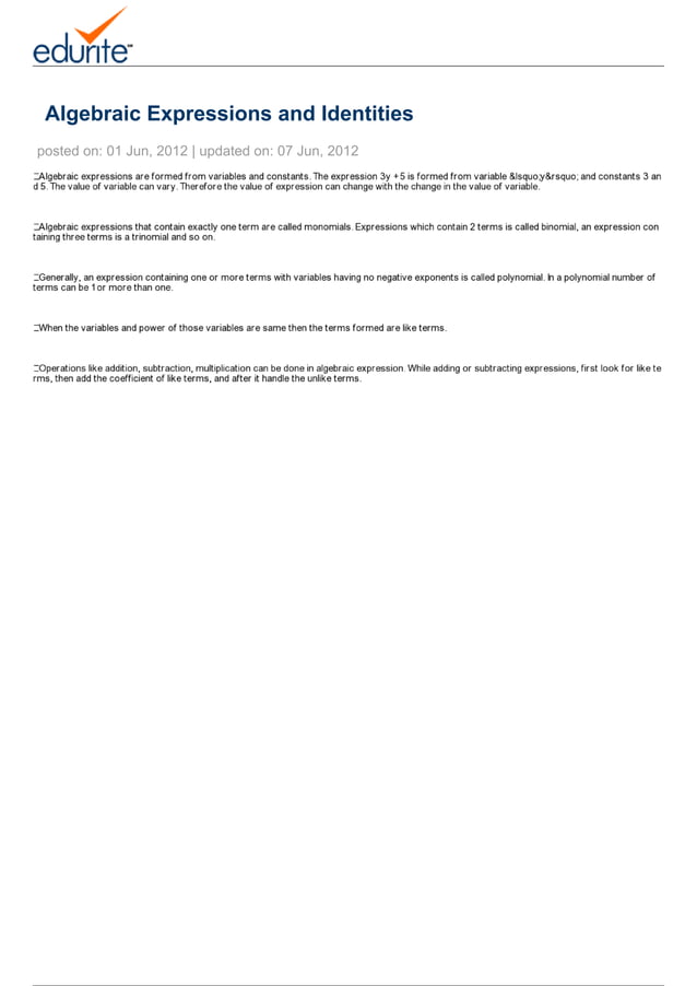 Algebraic+Expressions+and+Identities | PDF