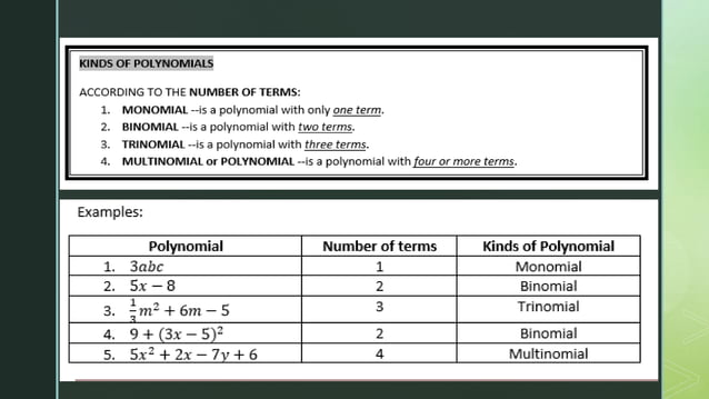 Algebraic expressions and Polynomials | PPTX | Physics | Science