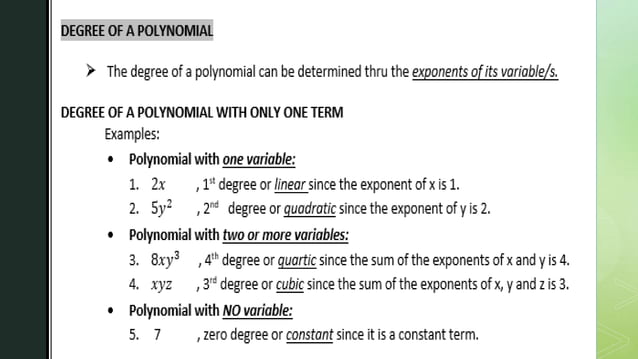Algebraic expressions and Polynomials | PPTX | Physics | Science