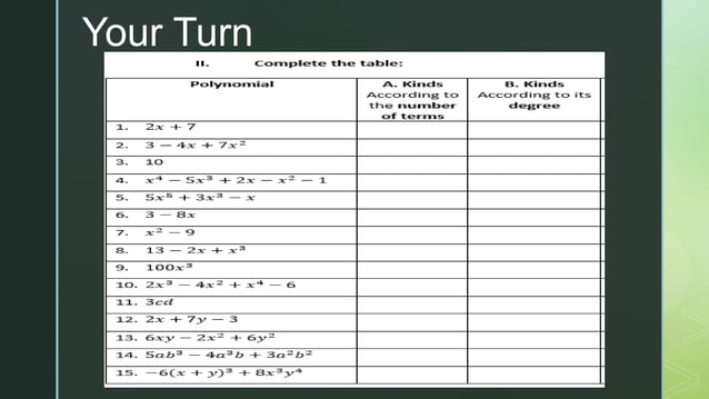 Algebraic expressions and Polynomials | PPTX | Physics | Science