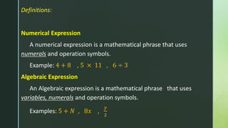 Algebraic expressions and Polynomials | PPTX