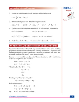 Algebraic expressions and polynomials | PDF
