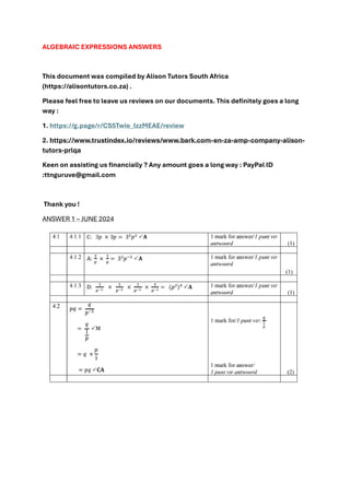GRADE 9 ALGEBRAIC EXPRESSIONS ANSWERS FOR PRACTICE QUESTIONS.pdf
