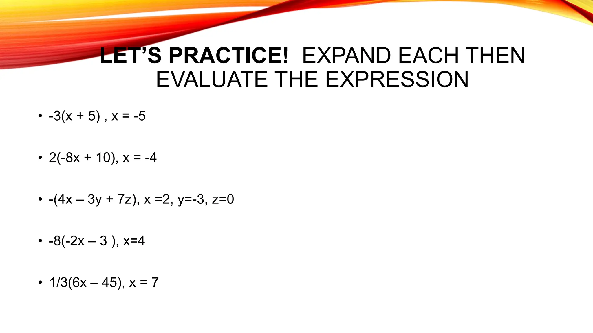 Evaluating Algebraic Expressions presentation PPT. | PPTX