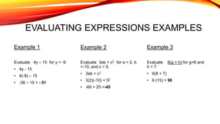 Evaluating Algebraic Expressions presentation PPT. | PPTX
