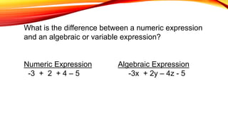 Evaluating Algebraic Expressions presentation PPT. | PPTX