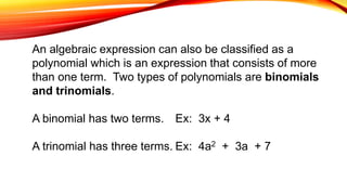 Evaluating Algebraic Expressions presentation PPT. | PPTX
