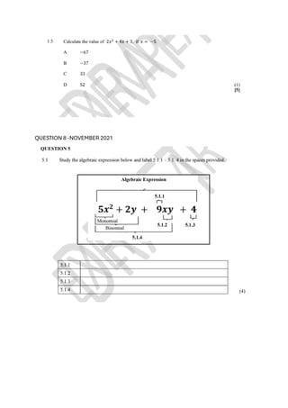 GRADE 9 ALGEBRAIC EXPRESSIONS PRACTICE QUESTIONS.pdf