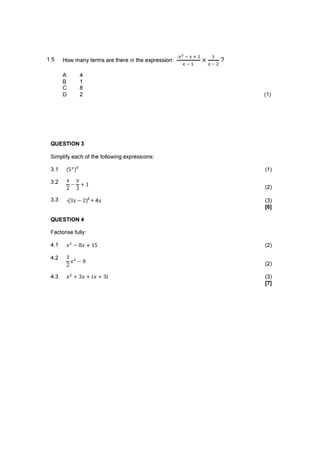 GRADE 9 ALGEBRAIC EXPRESSIONS PRACTICE QUESTIONS.pdf