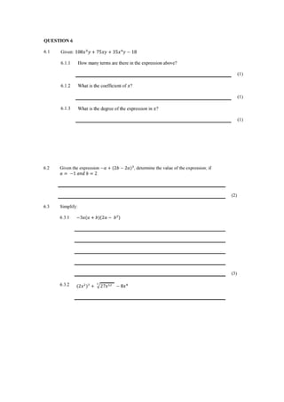 GRADE 9 ALGEBRAIC EXPRESSIONS PRACTICE QUESTIONS.pdf