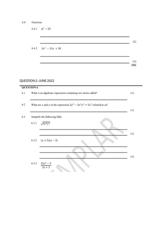 GRADE 9 ALGEBRAIC EXPRESSIONS PRACTICE QUESTIONS.pdf