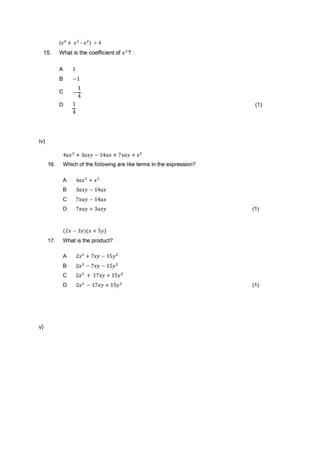GRADE 9 ALGEBRAIC EXPRESSIONS PRACTICE QUESTIONS.pdf