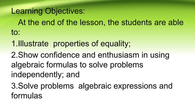 Algebraic Formulas.pptxsolving addition property of equality and ...