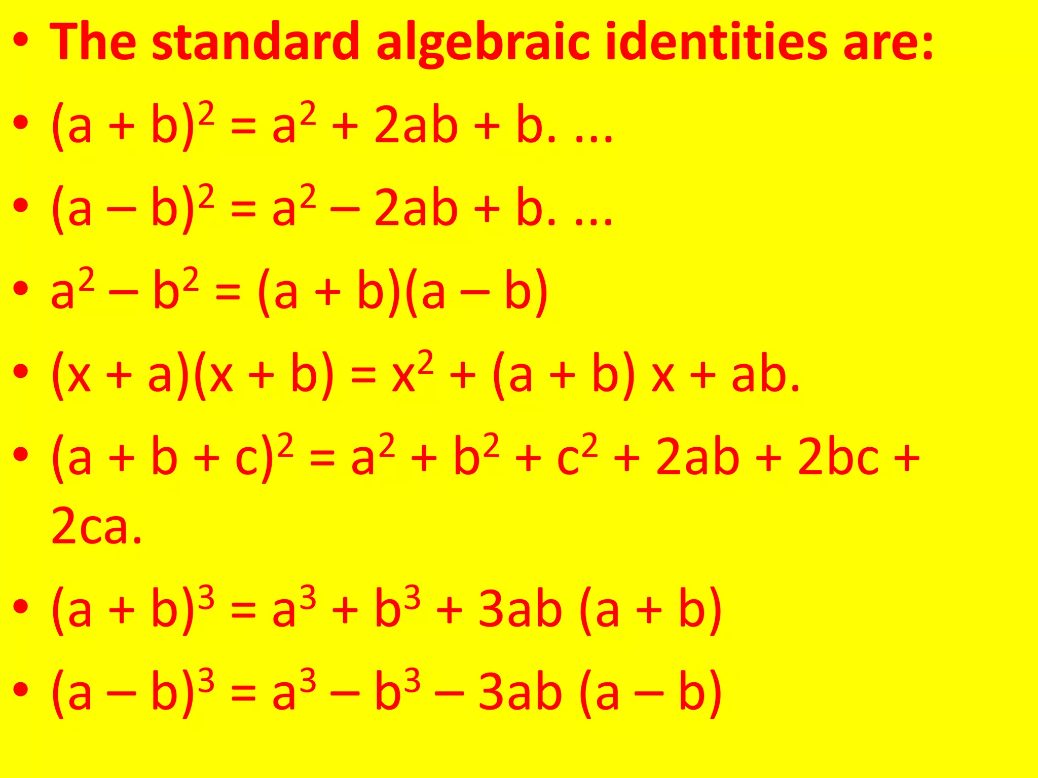 Algebraic identities | PPTX