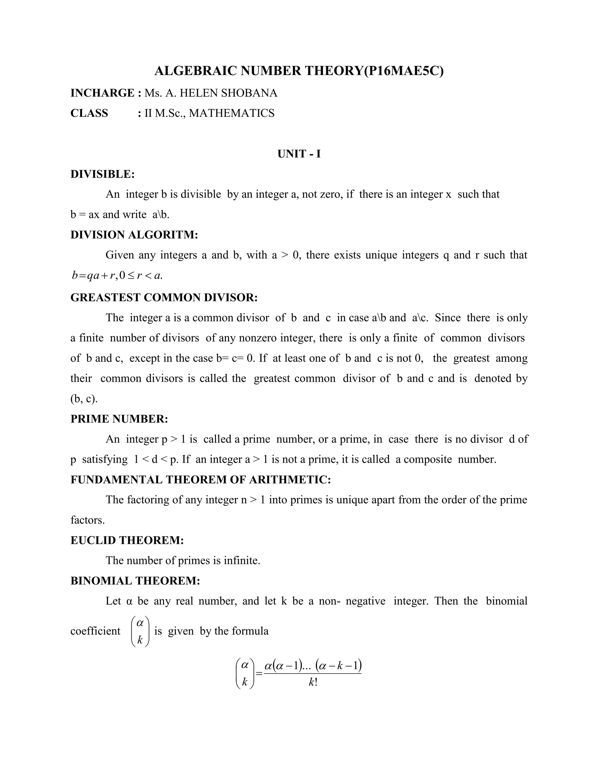 Algebraic Number Theory | PDF