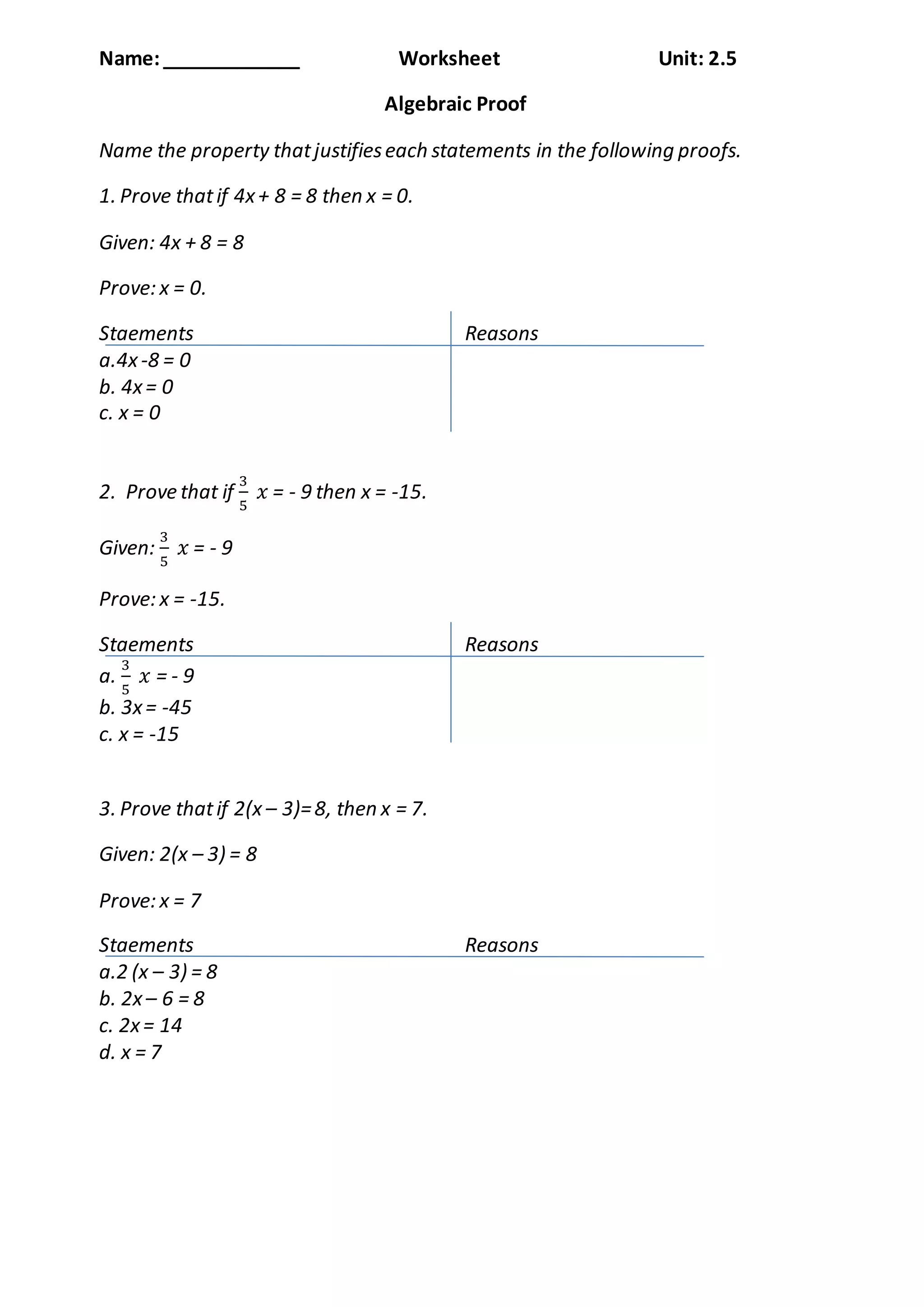 Algebraic proofs | DOCX
