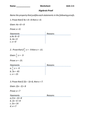 Algebraic proofs | DOCX