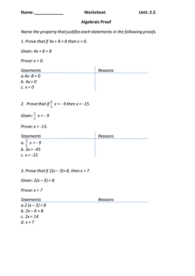 Algebraic proofs | DOCX