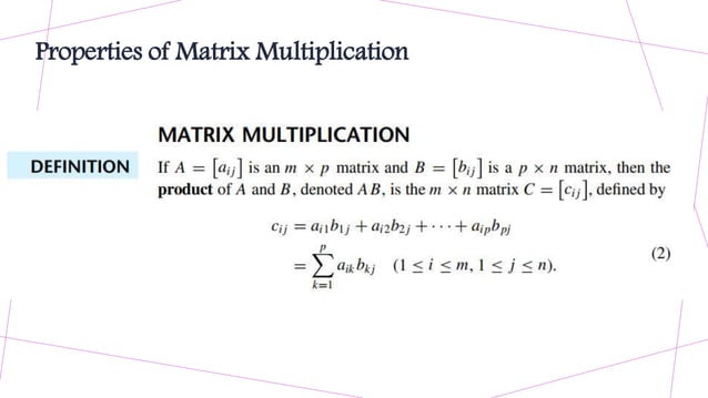 Algebraic Properties of Matrix Operations | PPT