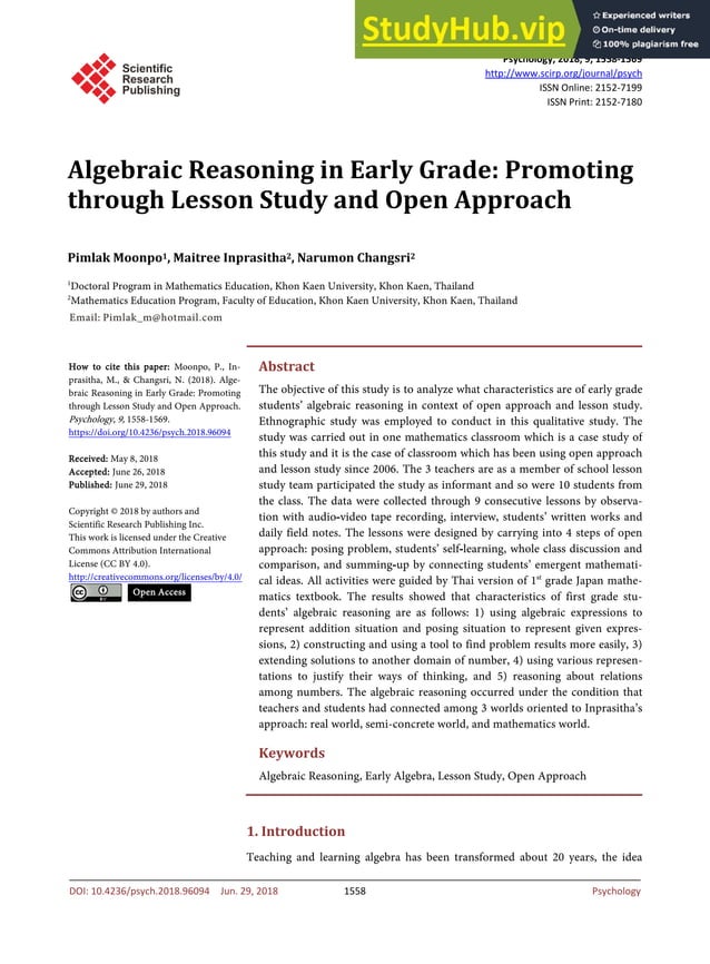 Algebraic Reasoning In Early Grade Promoting Through Lesson Study And ...