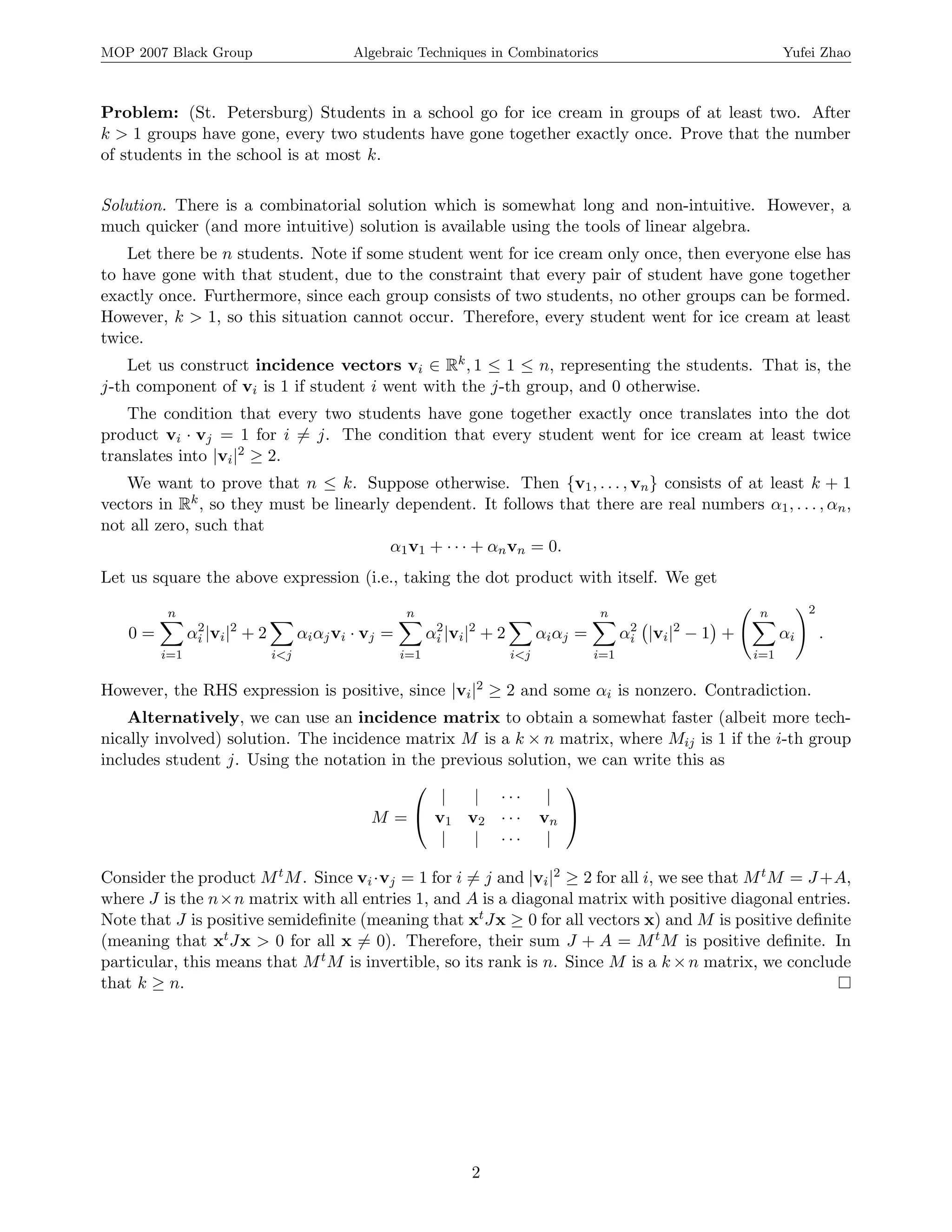 Algebraic techniques in combinatorics | PDF