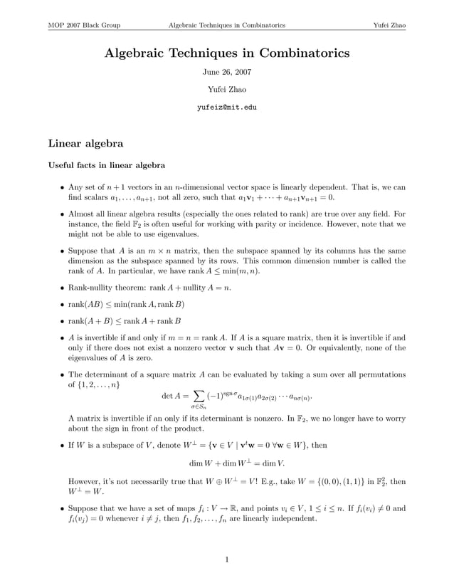 Algebraic techniques in combinatorics | PDF Algebraic techniques in combinatorics | PDF