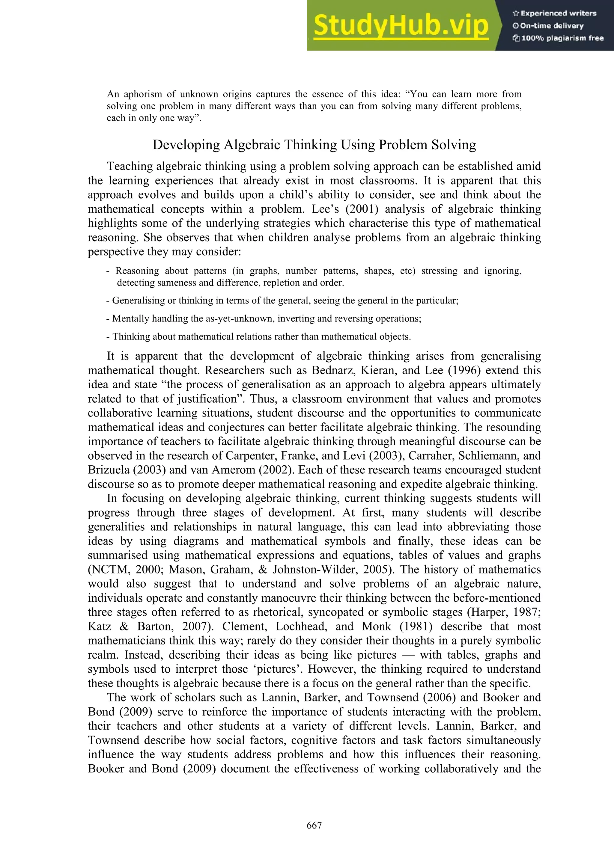 Algebraic Thinking A Problem Solving Approach | PDF | Educational ...