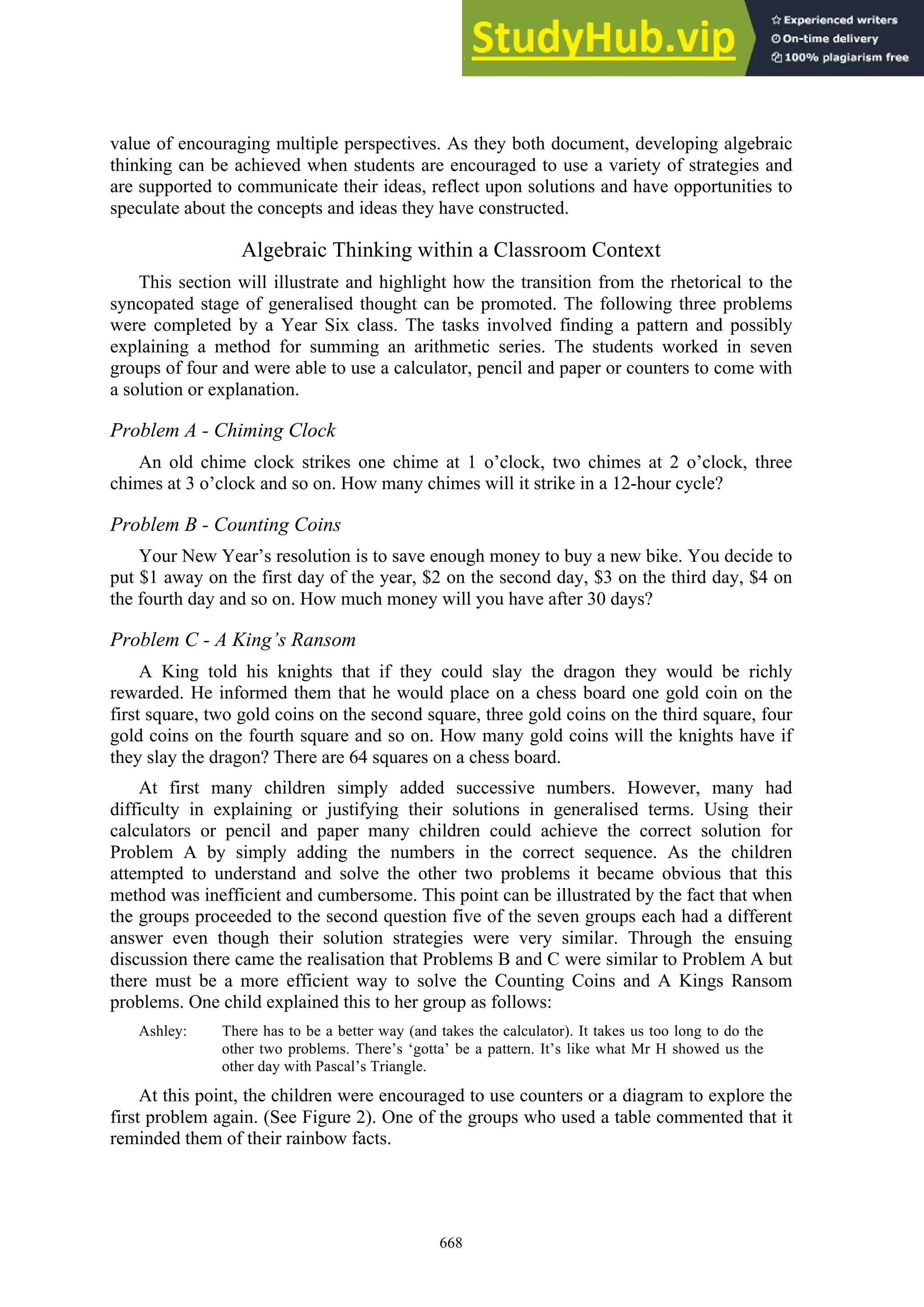 Algebraic Thinking A Problem Solving Approach | PDF | Educational Assessment | Education