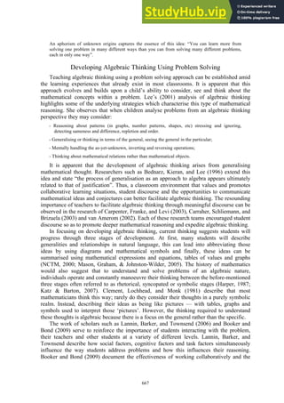 Algebraic Thinking A Problem Solving Approach | PDF | Educational Assessment | Education